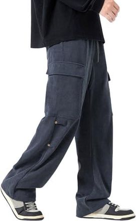 Generico Pantalon de survêtement style chinois avec cordon de serrage et poches Pantalon de Jogging Style Hip-Hop Pantalon de sport en velours côtelé pour homm
