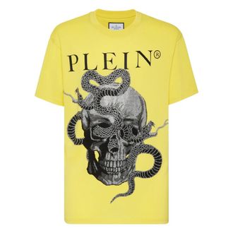Philipp Plein Homme, Tops, Jaune, Taille: 3XL T-Shirt Col Rond Snake