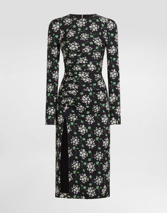 Dolce & Gabbana Geranium Bouquets-print Charmeuse Dress - Frau Kleider Multicolor 50