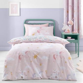Catherine Lansfield Fairytale Einhorn-Bettwäsche-Set für Einzelbett, Rosa