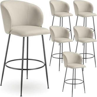 TecTake TecTake Lot de 6 Tabouret Bar Aspect Velours Chaise de Bar avec Repose-Pieds Chaise Haute Cuisine pour &icirc;lot Central H106cm Rembourr&eacute;e avec Dossier Tab