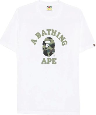 A Bathing Ape A Bathing Ape, Homme, Tops, Blanc, Taille: 2XL Logo Print Crew Neck T-Shirt