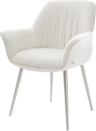 DELIFE Polsterstuhl Keila-Flex mit Armlehnen 4-Fuß konisch Edelstahl Bouclé Soft Beige