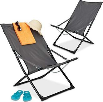 Relaxdays Liegestuhl 2er Set, klappbar, Hochlehner Campingstuhl mit Armlehnen, Garten, Balkon, HBT 85 x 61 x 85 cm, grau