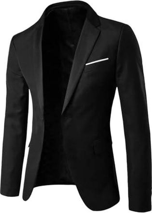 Generic Veste de Costume l&eacute;g&egrave;re et d&eacute;contract&eacute;e pour Homme, Coupe ajust&eacute;e, Revers crant&eacute;, Un Bouton, Noire, Taille 6XL