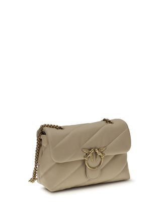 Pinko Womens Love Classic Leather Shoulder Bag Beige-Grigio Fumo-Antique Gold Calf Bos Taurus