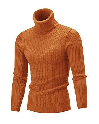 Minetom Pull Homme Col Roul&eacute; en Tricot Hiver Pull-Over &agrave; Manches Longues Sweater Chandails en Maille Slim Fit Chaud A Orange S