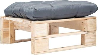 vidaXL Repose-pied palette de jardin avec coussin gris bois naturel vidaXL