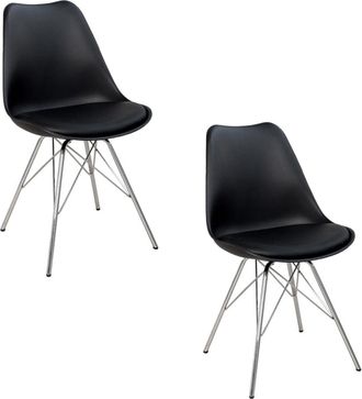 Invicta Interior Retro Stuhl 2er Set Scandinavia schwarz verchromtes Stuhlgestell Esszimmerstuhl Stuhlset St&uuml;hle