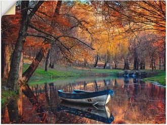 Artland ARTland Wanddeko Wandtattoo selbstklebende Vinylfolie Wald See Boot Herbst S6AV