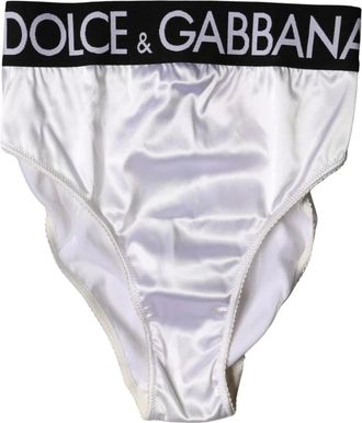 Dolce & Gabbana Femme, Sous-v&ecirc;tements, Blanc, Taille: 38 FR Logo Brief High Waist Panty