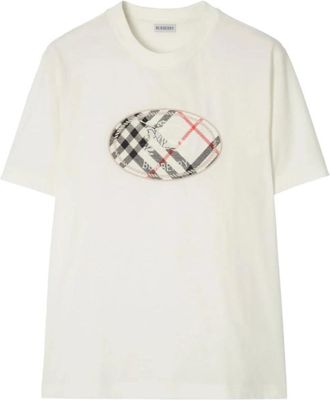 Burberry Homme, Tops, Blanc, Taille: XL Check Knight Stamp Cotton T-shirt