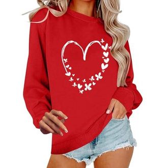 Generic Sweat-shirt &agrave; col rond pour femme - Motif damour - Imprim&eacute; - Pull sans capuche - Chemisier - Hauts de Saint-Valentin - Manches longues - Haut de loisi