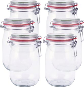 Pajoma Drahtb&uuml;gelglas 6er-Set | 1000 ml Fassungsverm&ouml;gen inkl. Gummidichtung | Einmachglas Vorratsglas mit Drahtb&uuml;gelverschluss - Premium Qualit&auml;t