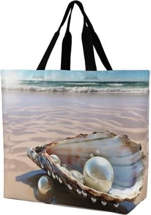 Generic Perle De Moule De La Plage Oc&eacute;anique Sac Fourre-Tout L&eacute;ger Tote Bag R&eacute;utilisable Sac A Main Femmes Pour Voyage Plage Quotidienne