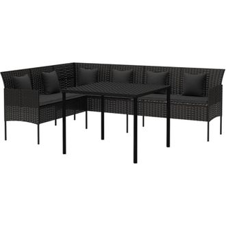 vidaXL Vidaxl - Ensemble &agrave; d&icirc;ner de jardin et coussins 2pcs noir r&eacute;sine tress&eacute;e