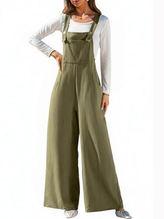 Cupshe Combinaison pour femme avec col rond et bretelles sans manches Coupe ample avec poches, Vert, L