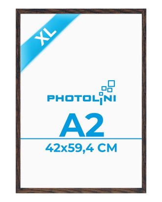 Photolini Bilderrahmen A2 Holz MDF Eiche dunkel, Picture Frame Rahmen 42x59,4 mit bruchsicherem Acrylglas, DIN A2 Bilderrahmen 42x60 zum Aufh&auml;ngen, mit Zubeh&ouml;r 