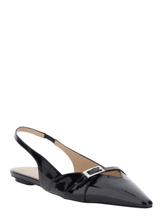 Stuart Weitzman Womens Ballet Shoes Georgie Slingback Black Leather Ballerina
