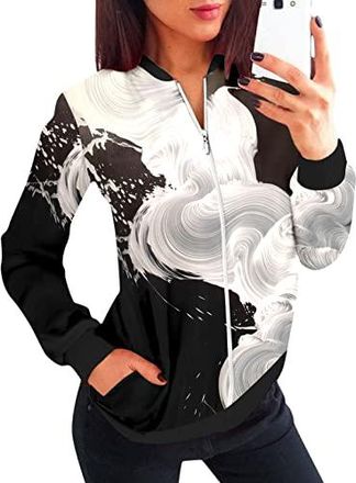 Generic Vestes pour femmes, d&eacute;contract&eacute;es, l&eacute;g&egrave;res, &agrave; fermeture &eacute;clair, imprim&eacute; floral, 2026, Noir, L