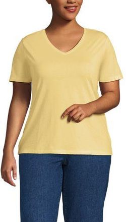 Lands End Supima Kurzarm-Shirt mit V-Ausschnitt, Damen, Gr&ouml;&szlig;e:56-58 plus, Gelb, Baumwolle, by Lands End
