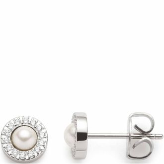Leonardo Ohrstecker Isa 1 Paar - Ohr-Schmuck aus silberfarbenem Edelstahl - wei&szlig;e Imitationsperle umrandet von kleinen funkelnden Zirkonia Steinchen - Schmuck 