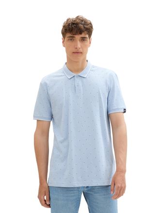 Tom Tailor Tom Tailor Denim Herren Piqué Poloshirt mit Punkten, 36387 - Mid Blue Geometric Print, XXL