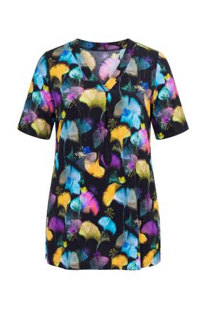 Ulla Popken T-Shirt Slinky-Longshirt Ginkgo A-Linie V-Ausschnitt