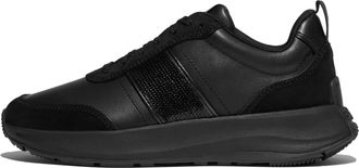 FitFlop Damen F-Mode Flow Pailletten Wildleder/Leder Flatform-Sneaker, Schwarz, 42 EU, Schwarz, 43 EU
