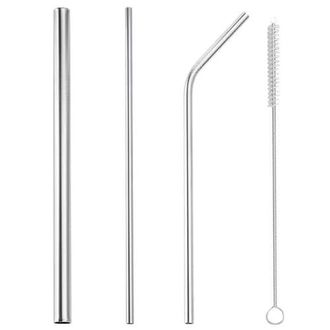 Aboofan Pailles Inoxydables R&eacute;utilisables Lot De 4 Avec Goupillon 21.5 Cm Pour Boissons Th&eacute; Caf&eacute; Smoothies Accessoire Cuisine Maison &Eacute;cologique