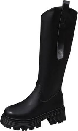 Generic Bottes hautes au genou extensibles et &eacute;l&eacute;gantes pour femme - Bout rond - Couleur unie - Talon &eacute;pais - Fermeture &eacute;clair lat&eacute;rale - Confortables - Autom