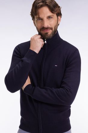 Eden Park Cardigan Zipp&eacute; En Laine Et Coton Marine Coupe Droite