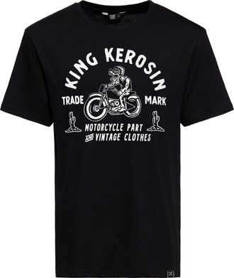 King Kerosin Herren T-Shirt · Printshirt · Kurzarm-Shirt · Biker · Mit Frontprint · Motorrad · 50s · Vintage · Retro · Rundhals · Regular · Baumwolle · Motorcycle 