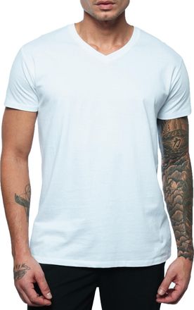 LEIF NELSON Herren T-Shirt mit V-Ausschnitt, Slim Fit Basic Shirt aus Baumwolle, Kurzarm M&auml;nner Oberteil f&uuml;r Alltag & Freizeit, Wei&szlig; XXL