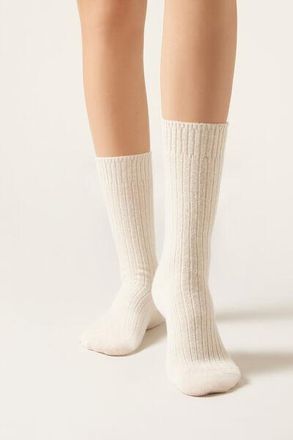Calzedonia Kurze Socken In Rippe Mit Wolle Und Kaschmir Weiß