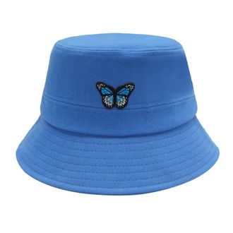 ZLYC Unisex Mode Bestickte Fischerhüte Sommerhut Outdoor-Hut Für Jugendliche(Schmetterling blau)