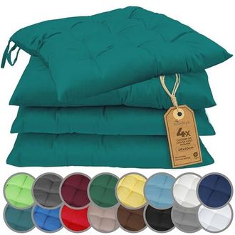 NatureMark Lot de 4 Galettes de Chaises avec Rubans 40x40 cm - Coussin de Chaise Épais pour Intérieur & Jardin - Couleur Pétrole