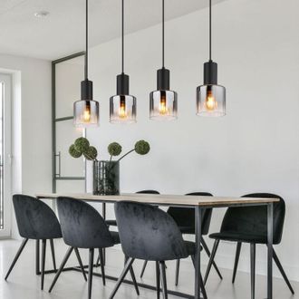 Nowa Nowa - Esszimmerleuchte H&auml;ngelampe Pendelleuchte 4-Flammig E27 Metall schwarz Rauchglas