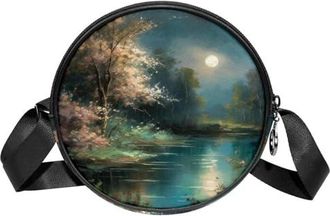 Generic Petit sac &agrave; bandouli&egrave;re Circle Beauty pour femme, petit sac &agrave; bandouli&egrave;re avec fermeture &eacute;clair, bretelles r&eacute;glables, sac &agrave; main rond d&eacute;contract&eacute; pour