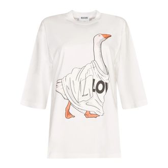 Moschino Cotton Jersey T-Shirt Goose - - Tops - Damen - Wei&szlig; - XS