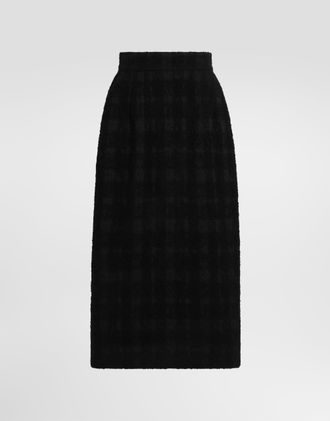 Dolce & Gabbana Rock Aus Wollmischung In Boucl&eacute;-karo - Frau Collection Schwarz 38