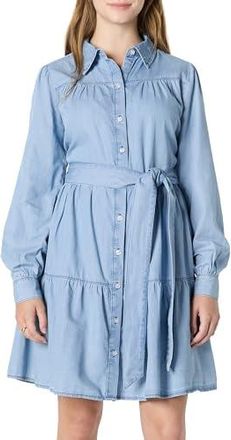 Amazon Essentials Robe-Chemise à Manches Longues Ajustée et Évasée en Chambray et Jean Femme, Bleu Givré Clair Délavé, XXL