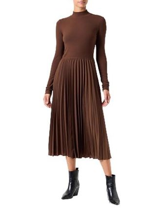 Tommy Hilfiger Robe Femme Rib Mix Pleated Dress avec Jupe Plissée, Marron (Legacy Brown), S