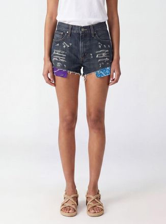 HTC Short en jean us&eacute; taille mi-haute avec motif bandana