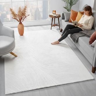 Vimoda Teppich Wohnzimmer Teppich Schlafzimmer, Flur, k&uuml;che Kurzflor Boho Design Unifarbe Hoch-Tief-Effekt Modern 3D Weich,Farbe:Creme;Ma&szlig;e:120x170 cm