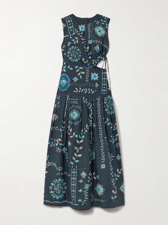 Agua Bendita Oto&ntilde;o Relicario Midikleid Aus Baumwollpopeline Mit Cut-out Und Blumenprint - Blau