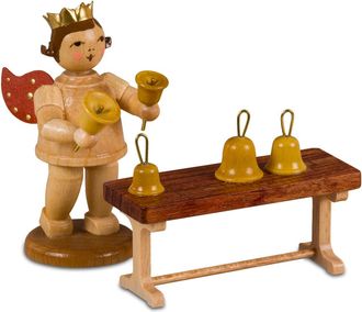 Rudolphs Schatzkiste Weihnachtsfiguren Engel mit Handglockenspiel Natur Höhe 6,5cm NEU Figuren Haus Baum Figur Kirche Erzgebirge Holz Seiffen Weihnachten Spielzeug Dekorat