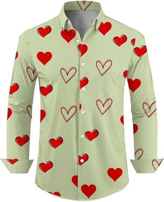 Generic Chemisier de Saint-Valentin pour homme, coupe ample, manches longues, boutonnée, pour la plage, la maison, lintérieur et lextérieur, beige, XXL