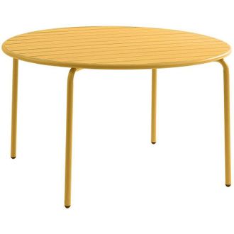 Vente-Unique Table de jardin ronde D.110 cm en m&eacute;tal - Jaune moutarde - MIRMANDE de MYLIA
