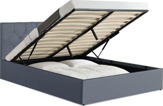 IDMarket Lit coffre double austin avec tête de lit et sommier 140 x 190 cm pvc gris